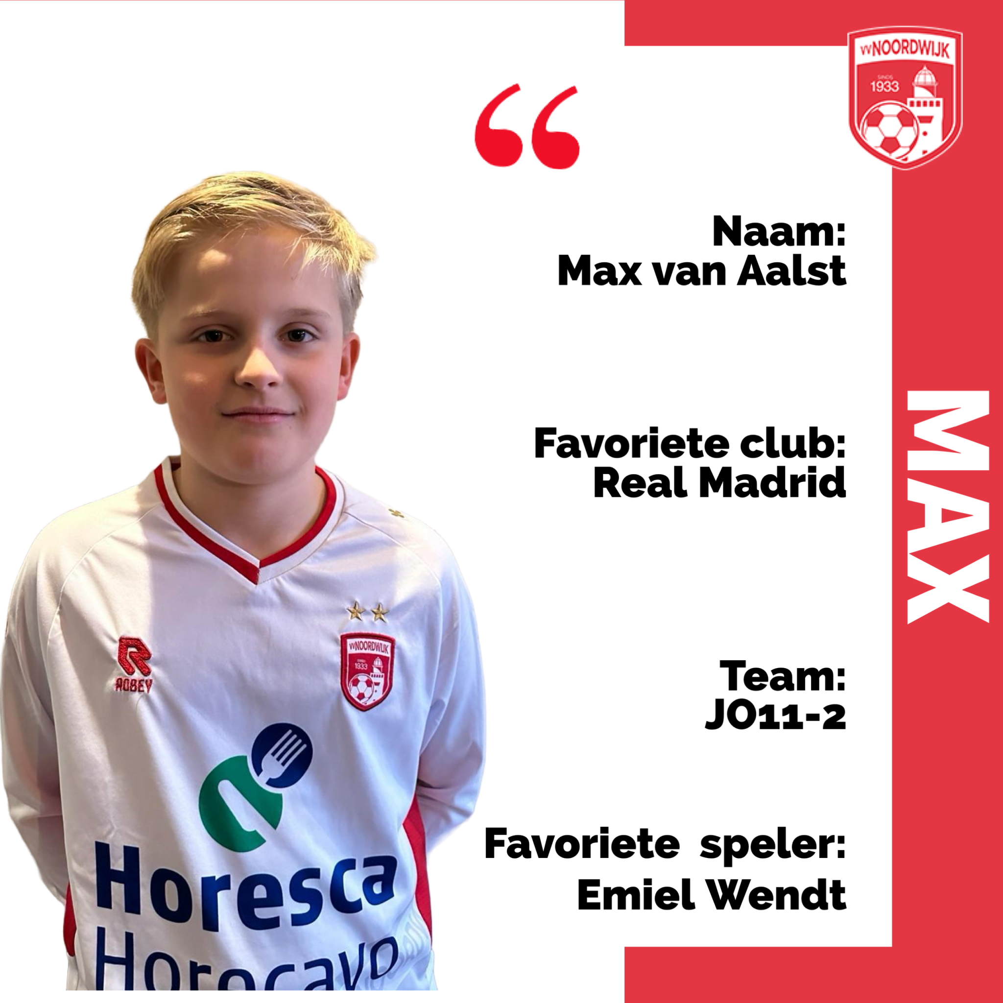 Max van Aalst PUPIL VAN DE WEEK zaterdag 27 januari 2024 | vv Noordwijk